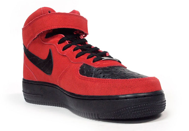 Nike Air Force 1 Mid - Red Suede - Black Python - SneakerNews.com