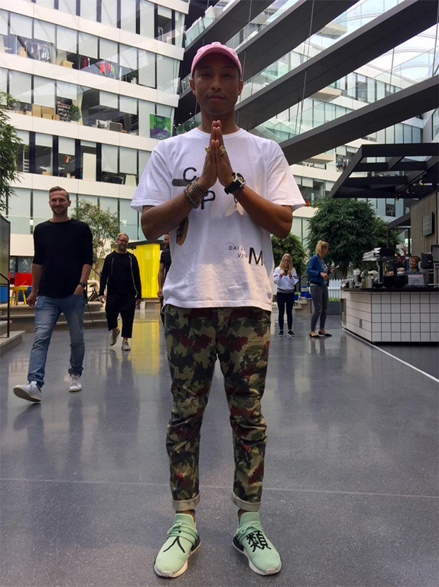 Pharrell Stops By adidas Germany HQ In Mint Green NMD Shoes ...