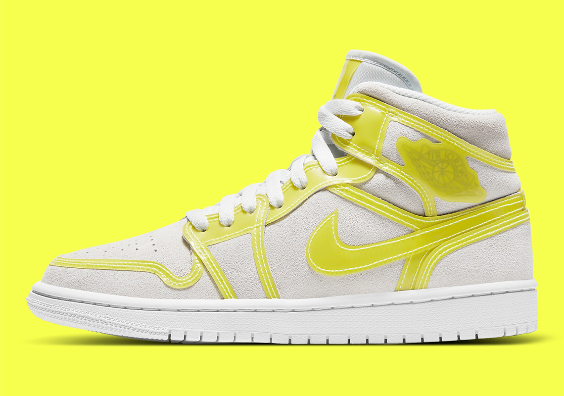 Air Jordan 1 Mid Pairs Off-White Suede And Opti Yellow Cut-Out Overlays ...