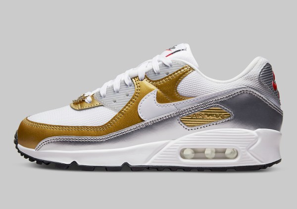 Nike Air Max 90 Womens Gold Silver DJ6208-100 | SneakerNews.com