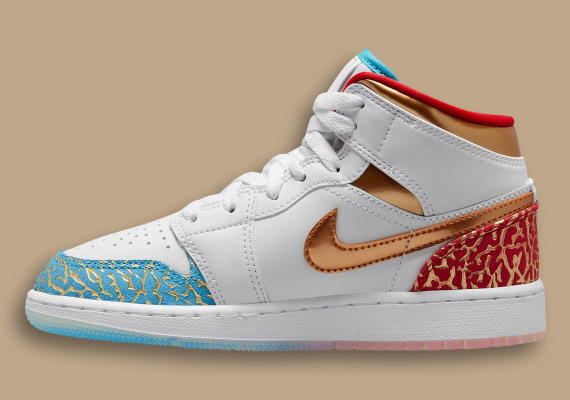 Air Jordan 1 Mid GS "Blue/Red/Gold" FB2212-100 | SneakerNews.com