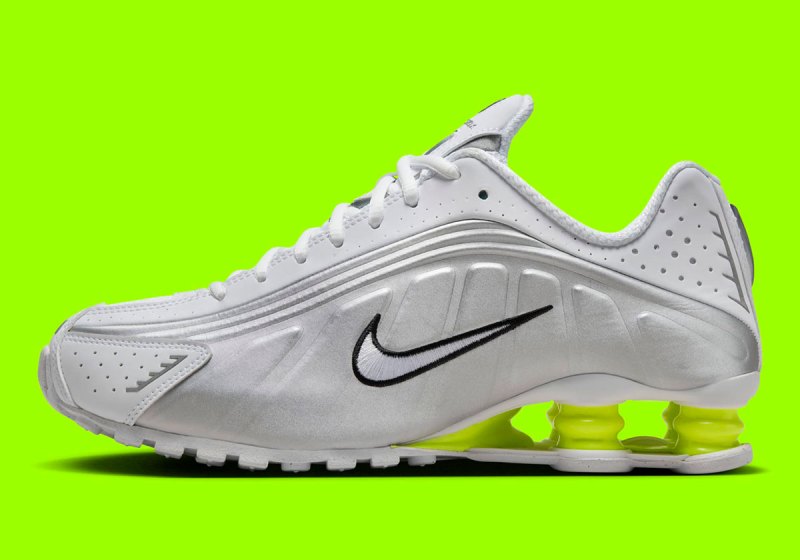 Nike Shox R4 "White/Metallic Silver/Volt" AR3565-102 | SneakerNews.com